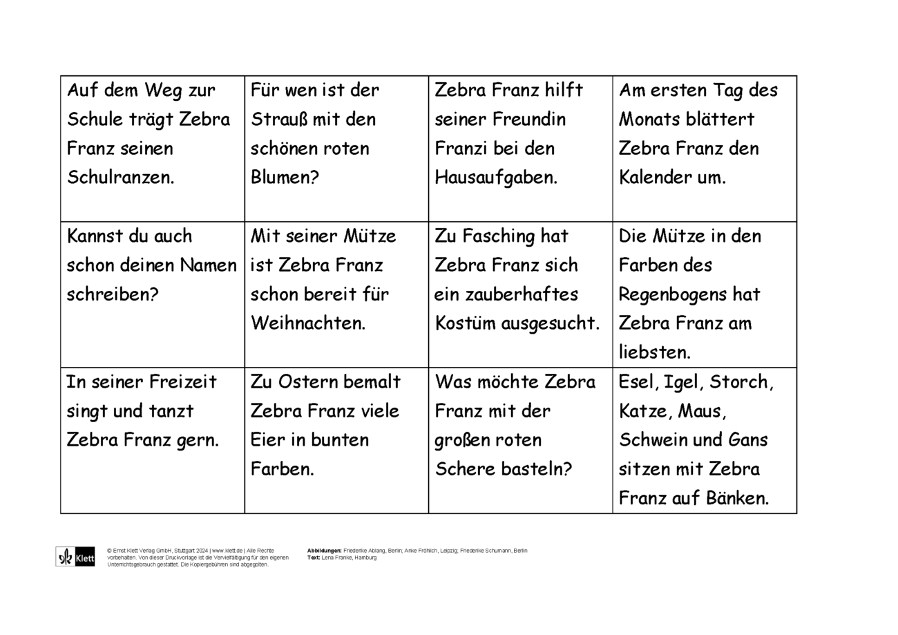 Lesepuzzle von Zebra Franz und seinen Freunden